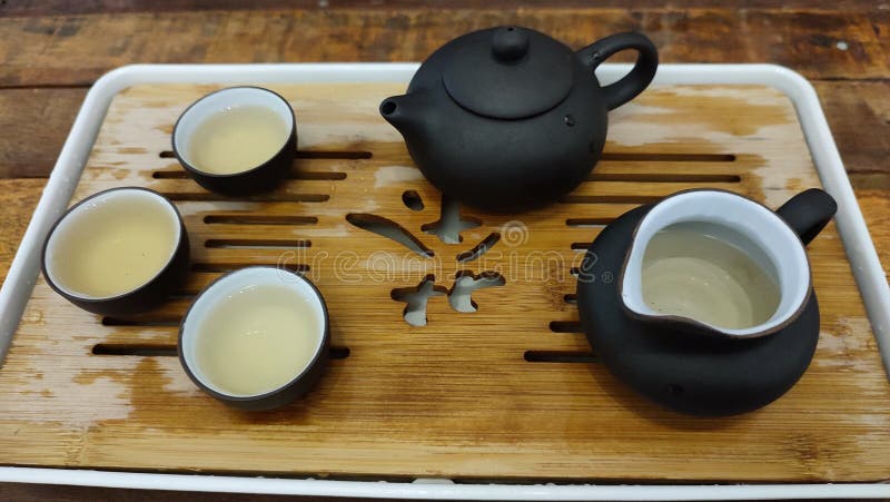 Chinese Black and White Tea Set Stock Photo - Image of dish, black ...