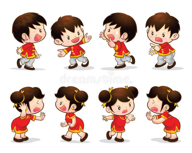 Chinese Boy Girl Cute Character Actions Stock Illustrations – 2 Chinese ...