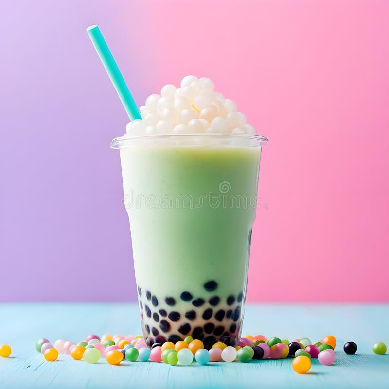 Chinese Bubble Tea a Cup of Bubble Tea with Colorful Tapioca Pearls at ...