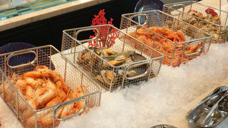 Various Seafood Dishes in Chinese Buffet Restaurant.. Stock Image ...