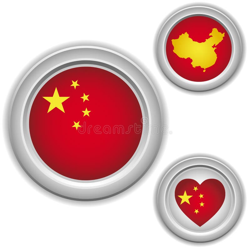 Chinese Buttons with Heart, Map Stock Vector - Illustration of sign ...