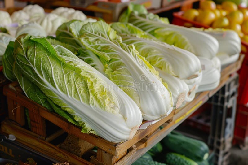 Chinese Cabbage Heads in Wooden Crate Stock Photo - Image of ...