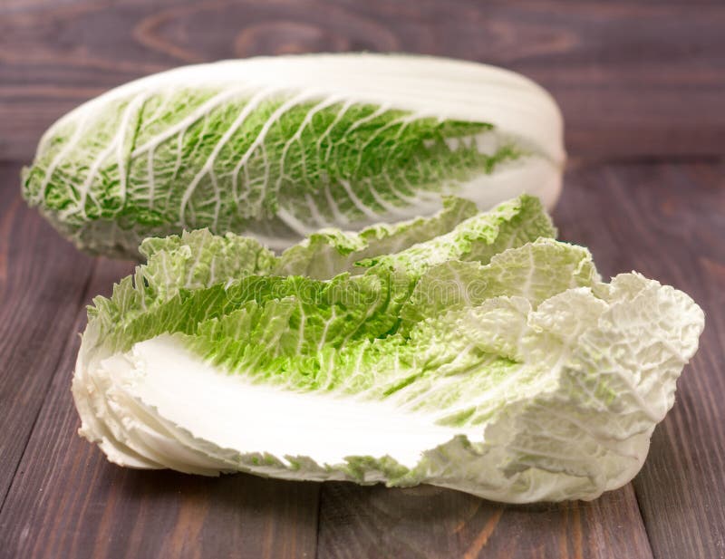 Chinese Cabbage-Michilli on Wooden Table Stock Photo - Image of curly ...