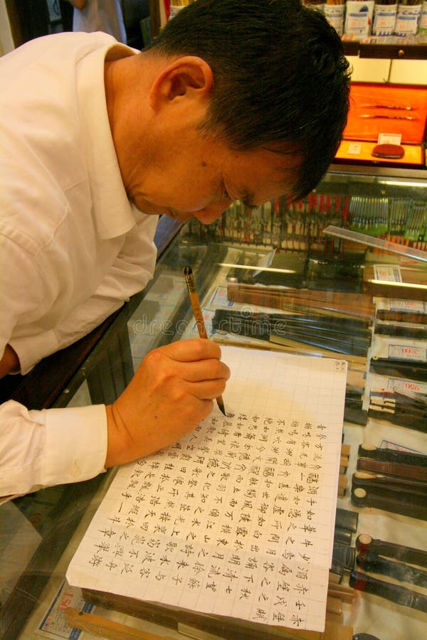 Man Writing Chinese Characters Editorial Image - Image of chinese ...