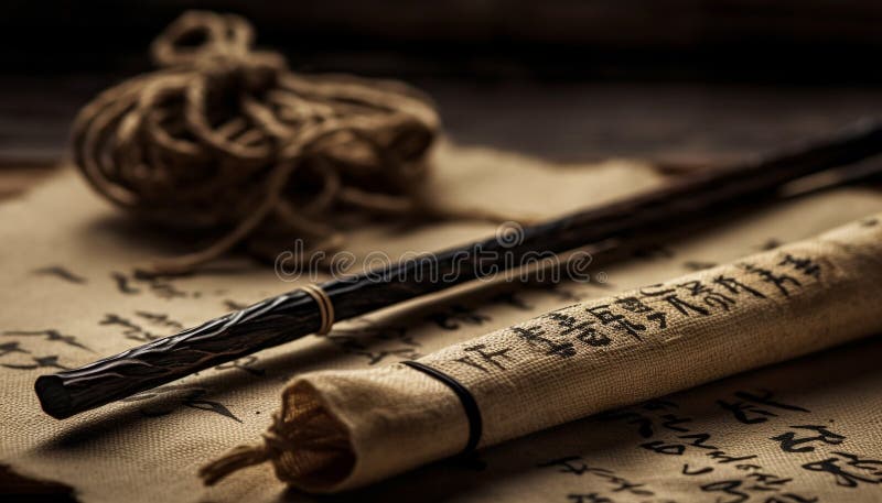Chinese Calligraphy on Antique Parchment, Ancient Script Generated by ...
