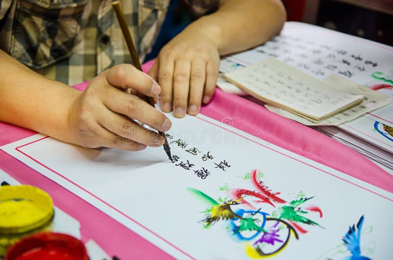 Man Writing Chinese Calligraphy Stock Photo - Image of paintbrush ...