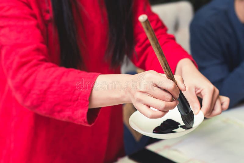 Chinese Calligraphy Lesson, Group of Kids Learn and Practicing ...