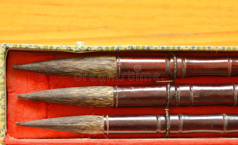 Chinese Calligraphy Variety Size in Box on Table Stock Image - Image of ...