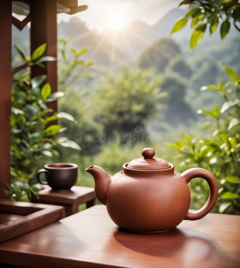 Chinese Ceramic Tea Pot on a Table in the Garden Stock Illustration ...