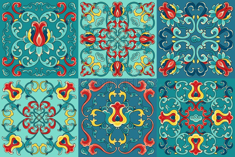 Chinese Ceramic Tile Pattern. Oriental Traditional Floral Ornament ...