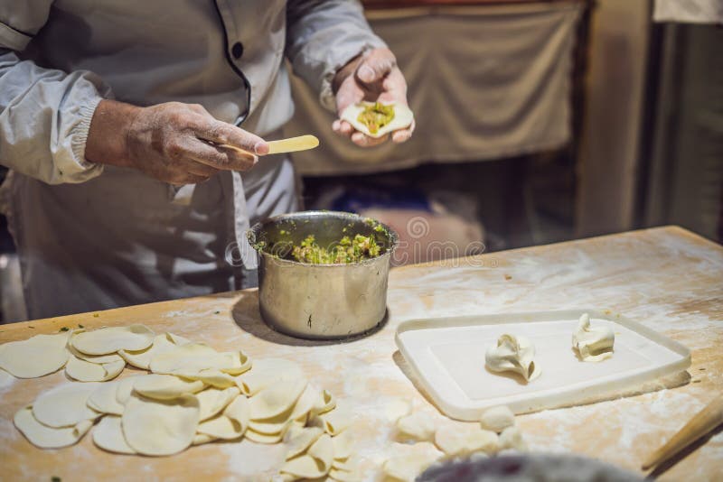 Chinese Chef Making Dumplings in the Kitchen Stock Image - Image of ...
