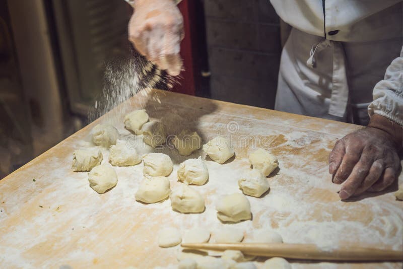 Chinese Chef Making Dumplings in the Kitchen Stock Image - Image of ...