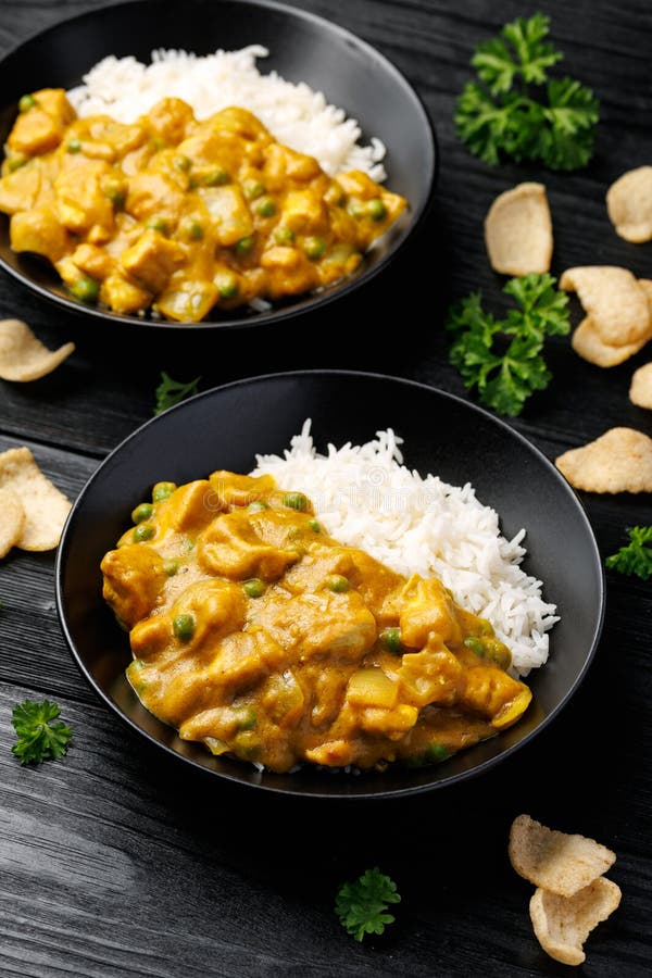 Chinese Chicken Curry with Rice. Chinese Take Away Food Stock Photo ...