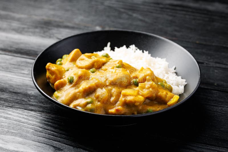 Chinese Chicken Curry with Rice. Chinese Take Away Food Stock Image ...