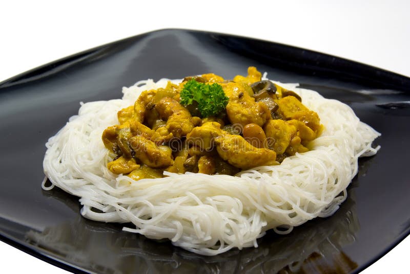 Chinese Chicken with Rice Noodles. Stock Photo - Image of cook, tasty ...
