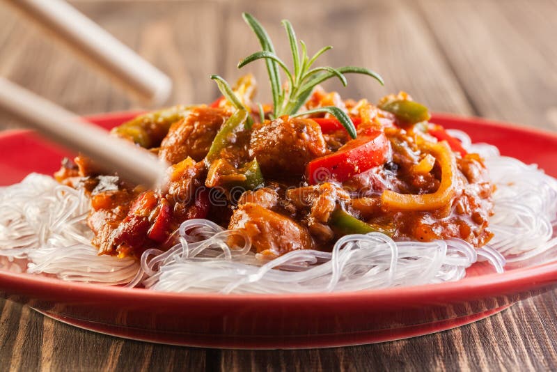 Chinese Chicken with Rice Noodles Stock Image - Image of vietnamese ...