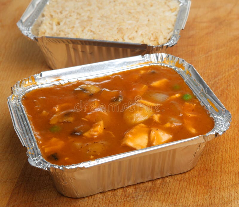 Chinese Chicken Takeaway Meal & Rice Stock Image - Image of cuisine ...
