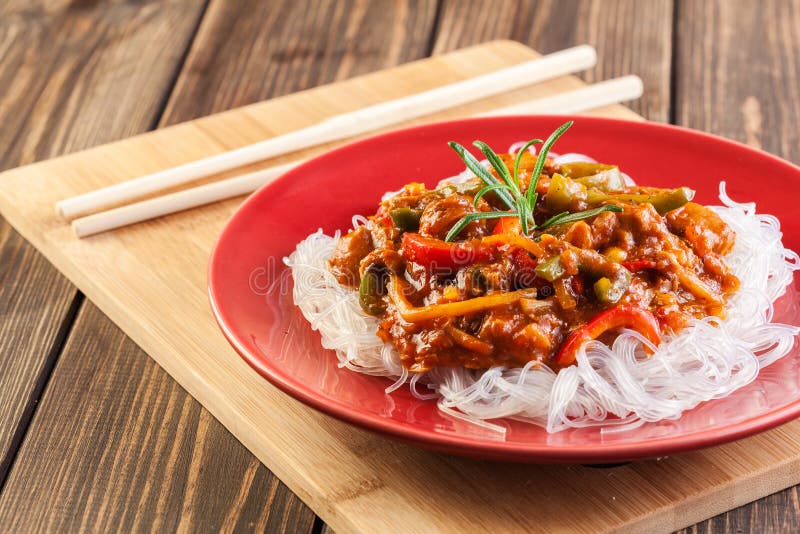 Chinese Chicken with Vegetables and Noodles Stock Photo - Image of ...