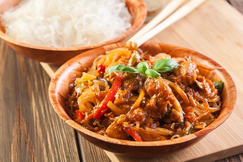 Chinese Chicken with Rice Noodles Stock Photo - Image of white, meal ...
