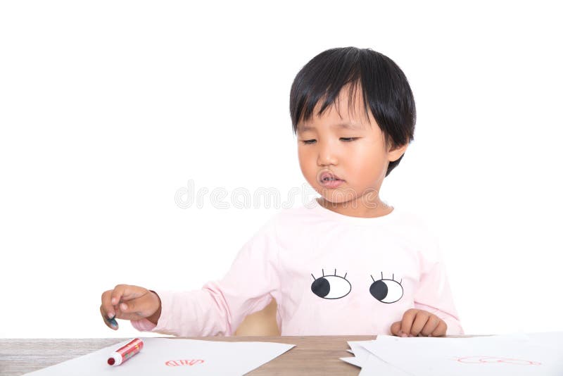 Chinese Children in Kindergarten are Practicing Drawing Hard Stock ...