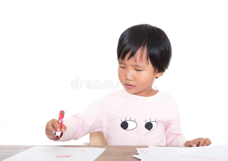 Chinese Children in Kindergarten are Practicing Drawing Hard Stock ...