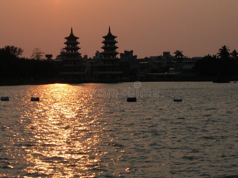 Sunset on Chinese lake stock image. Image of still, quiet - 443947
