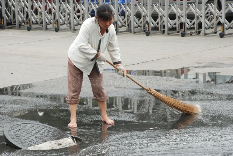 Chinese Cleaners are Sweeping Street Editorial Stock Image - Image of ...
