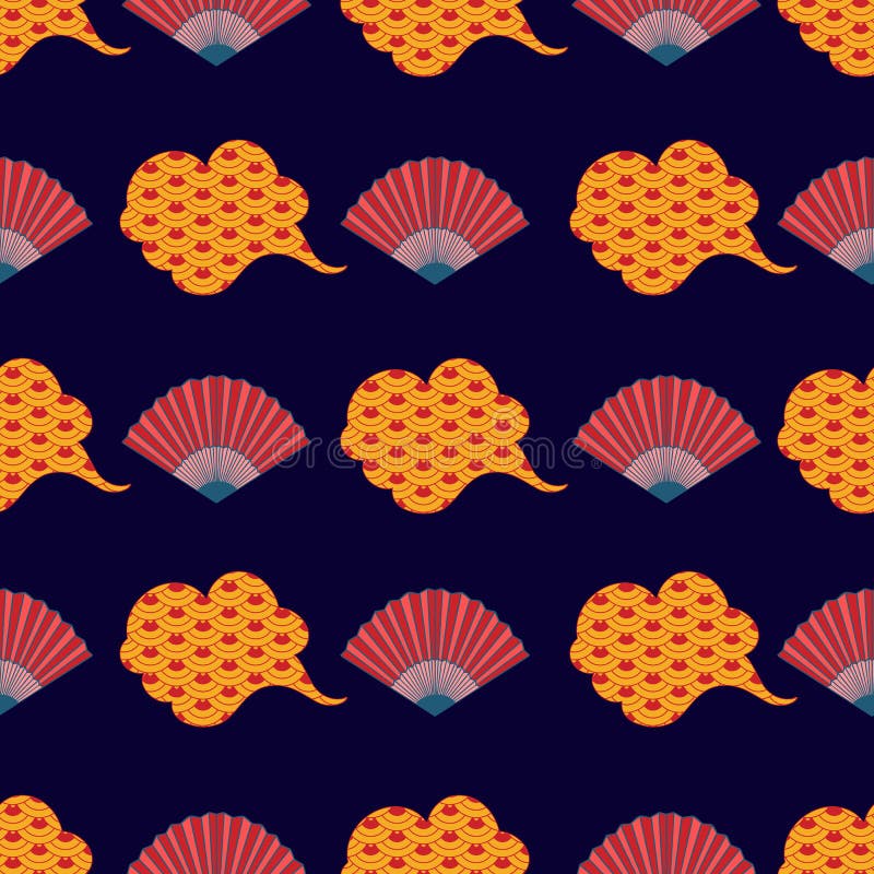 Chinese Clouds and Fans Asian Seamless Pattern Design Stock Vector ...