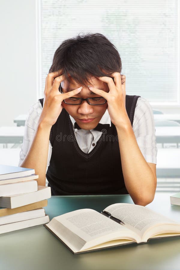 Chinese College Male Student Depressed Stock Photo - Image of glasses ...