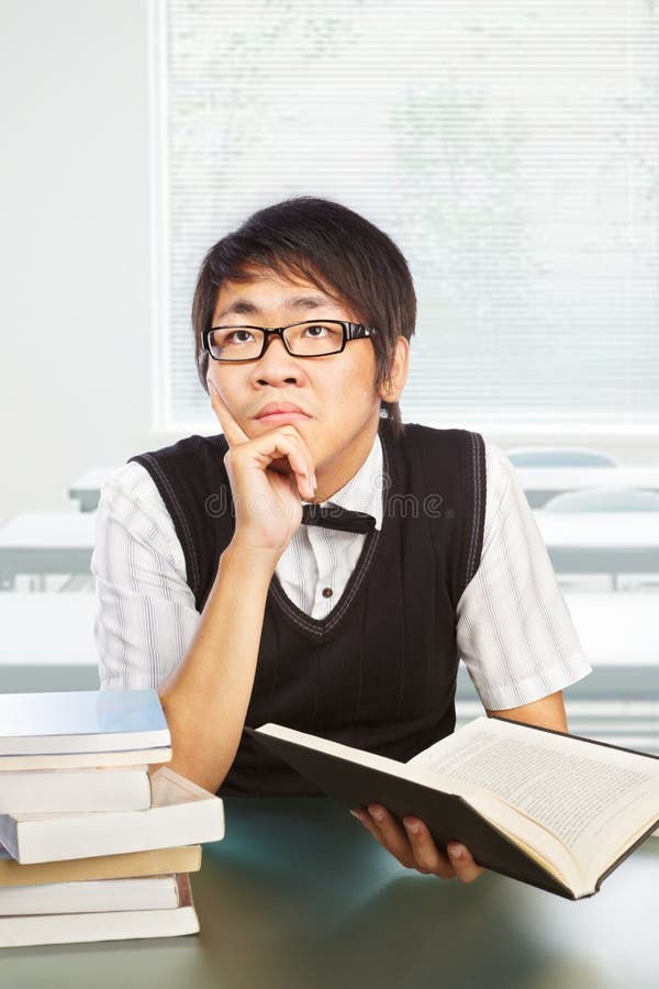 Chinese College Male Student Studying Stock Image - Image of looking ...