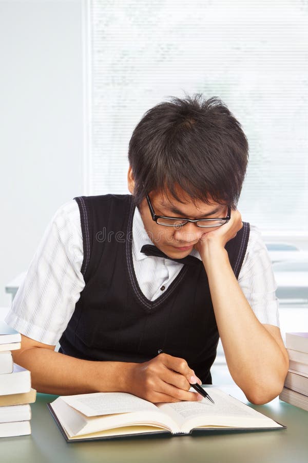 Chinese College Male Student Depressed Stock Photo - Image of glasses ...