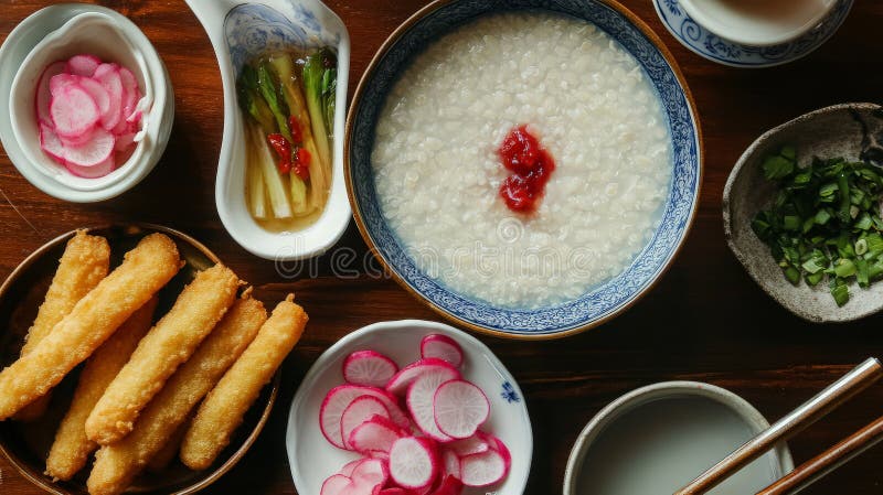 Chinese Congee with Side Dishes Stock Photo - Image of meal, condiment ...