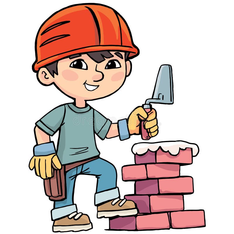 Chinese Construction Worker Builds a Brick Wall Stock Vector ...