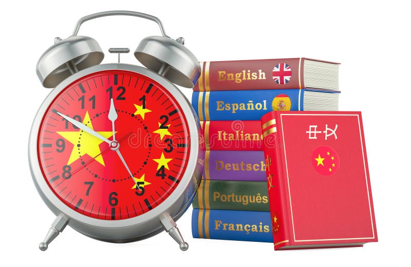 Chinese Course, Lessons Concept. Books with Alarm Clock Stock ...