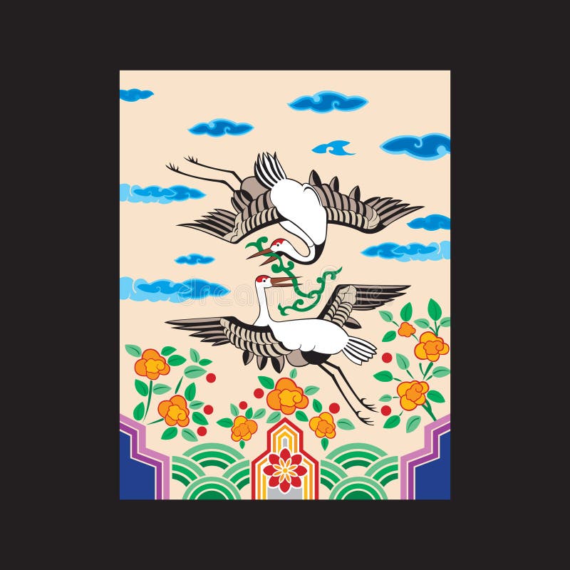 Chinese Crane Painting. Vector Illustration Decorative Design Stock ...