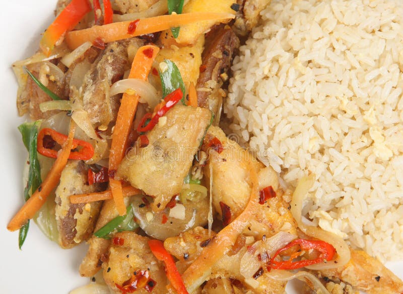 Chinese Crispy Shredded Chicken & Rice Stock Image - Image of chillies ...