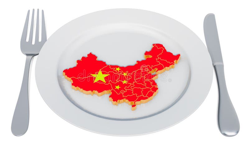 Chinese Cuisine Concept. Plate with Map of China. 3D Rendering Stock ...