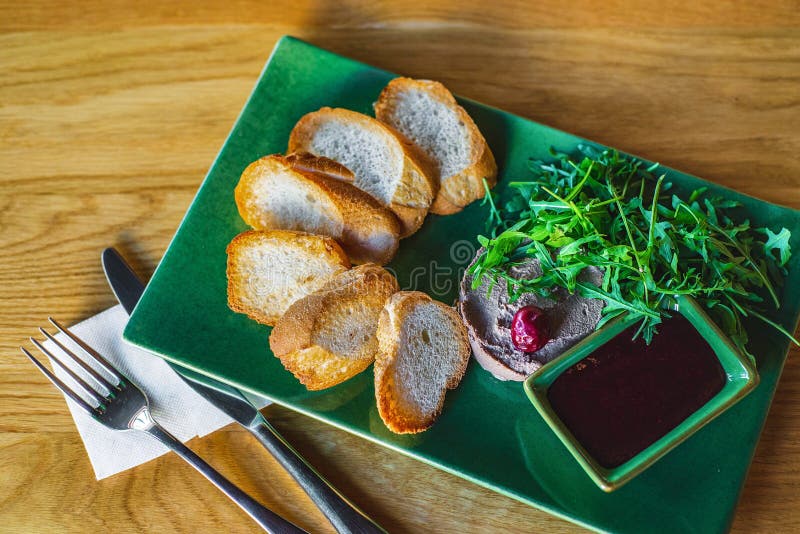 Chinese Cuisine, Pate with Sauce and Croutons in the Restaurant Stock ...
