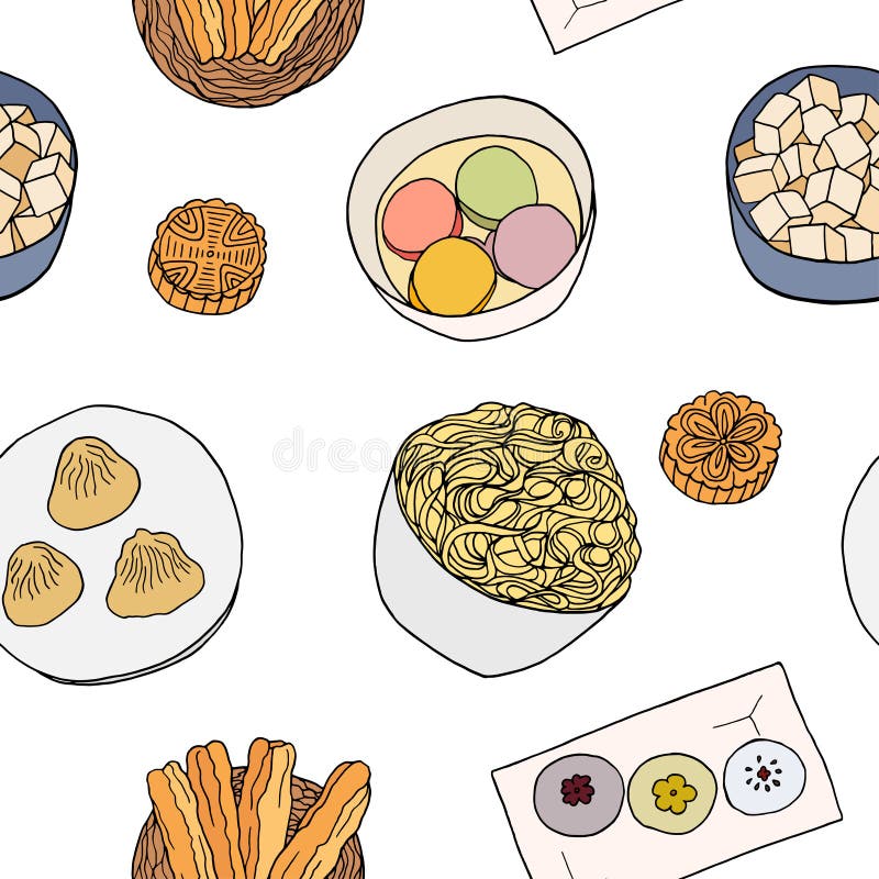 Chinese Cuisine Seamless Pattern. Design Sketch Element for Menu Cafe ...