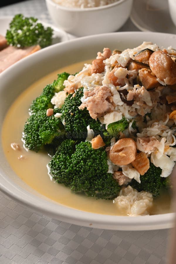 Chinese Cuisine Steam Egg Broccoli Stock Photo - Image of meal, salty ...