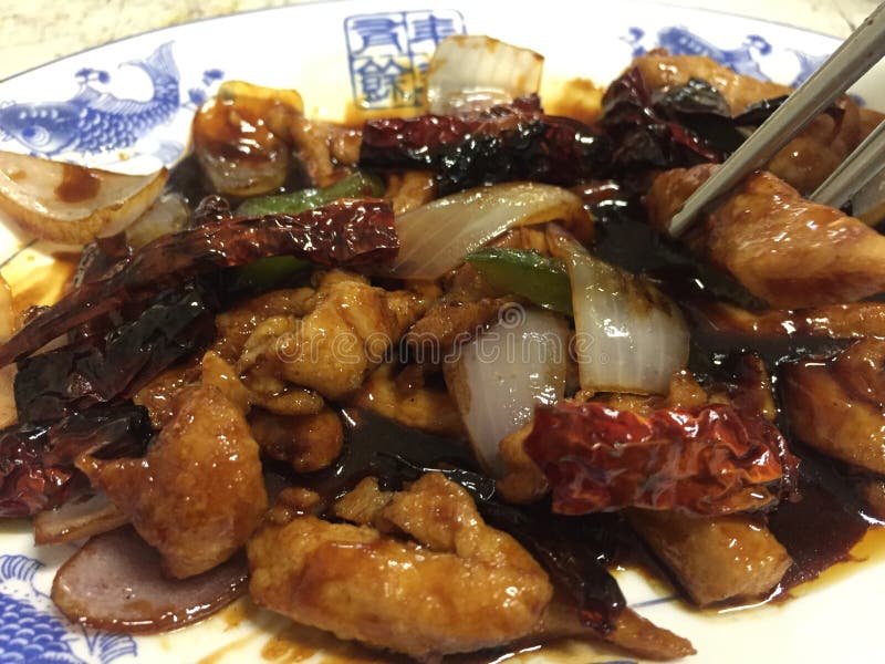 Chinese Cuisine Wok Fried Chicken Dried Chilli Stock Photo - Image of ...
