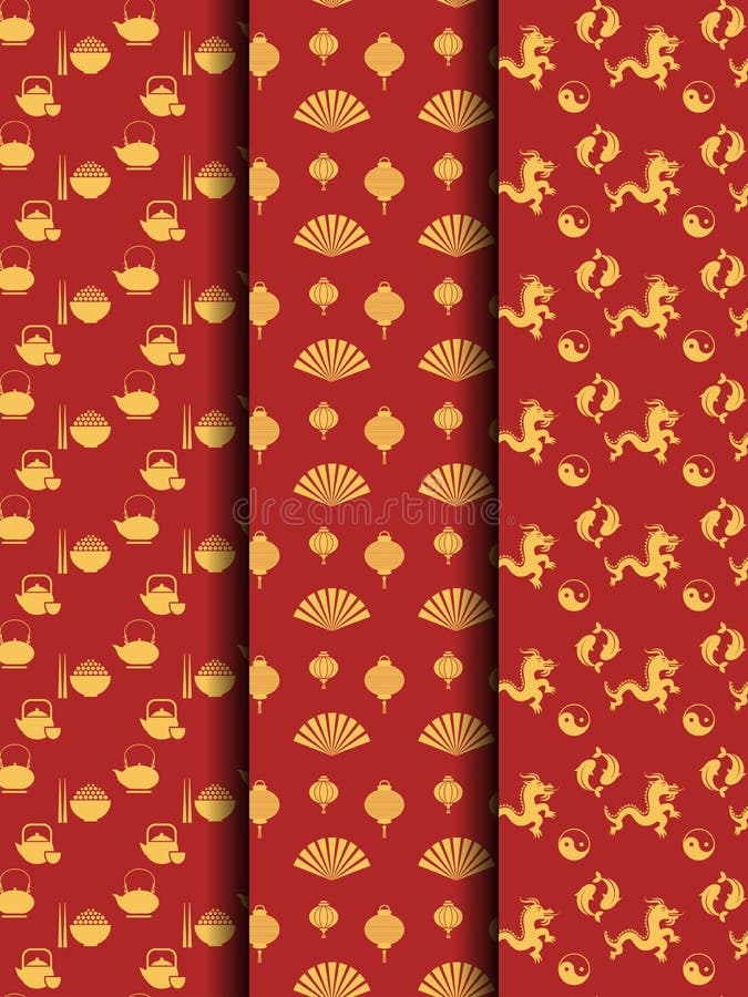 Chinese Cultural Elements Seamless Pattern Set Stock Vector ...