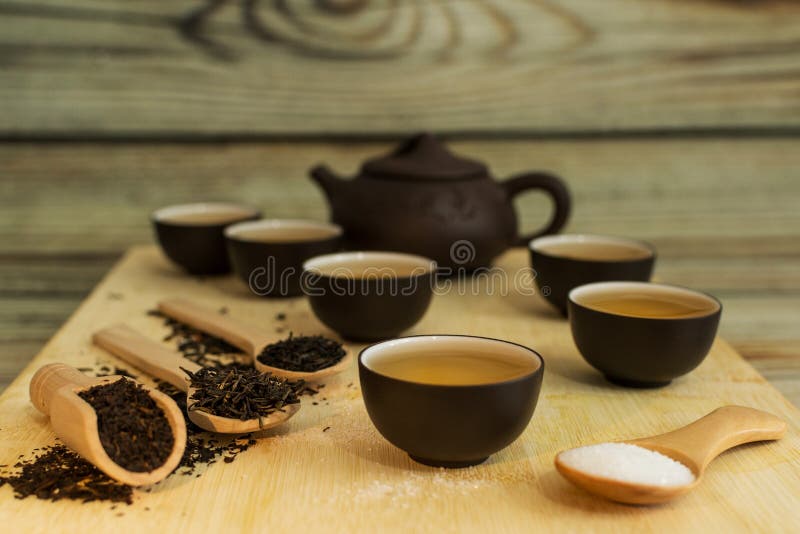 Chinese Cups and Spoons with Different Types of Tea Herbs Stock Image ...