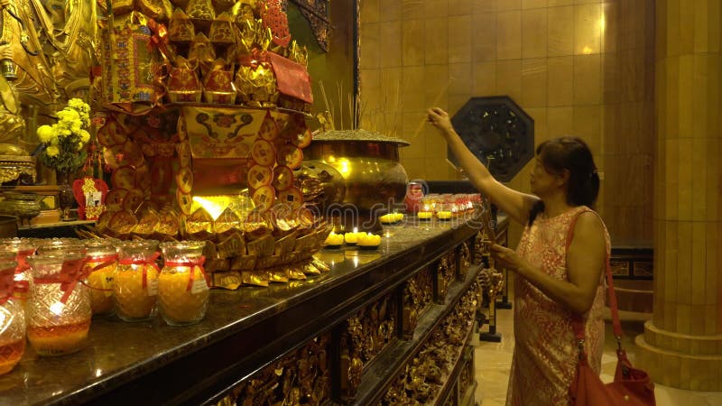 Chinese Devotee Pray with Joss Stick at Street during Ghost Month Stock ...