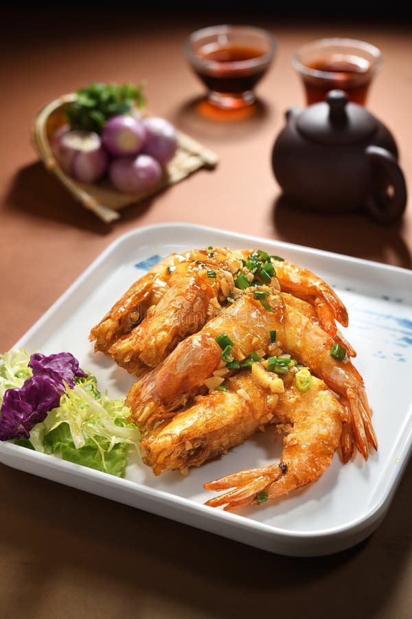 Garlic fried Shrimp dish stock photo. Image of fish - 219277700