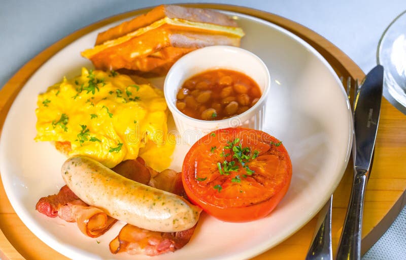Sausage, Pork,egg, Cake, Tomato, and Soup. Breakfast Set Stock Photo ...