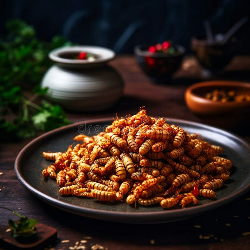 Chinese Dish Fried Silkworm Larvae Stock Photo - Image of insect, green ...