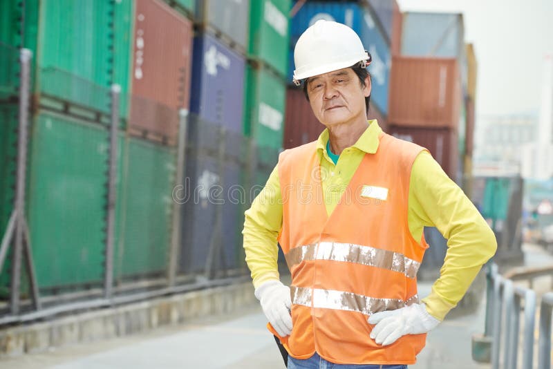 Chinese Dock Warehouse Worker Stock Photo - Image of inspector, economy ...