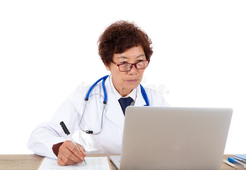 Chinese Doctor Working at the Computer Stock Photo - Image of white ...