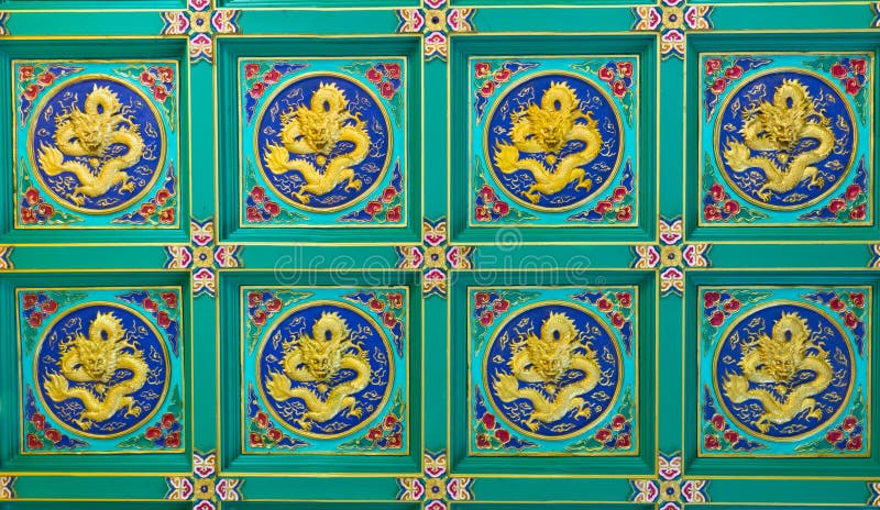 Chinese dragon on ceiling stock image. Image of animal - 25305081